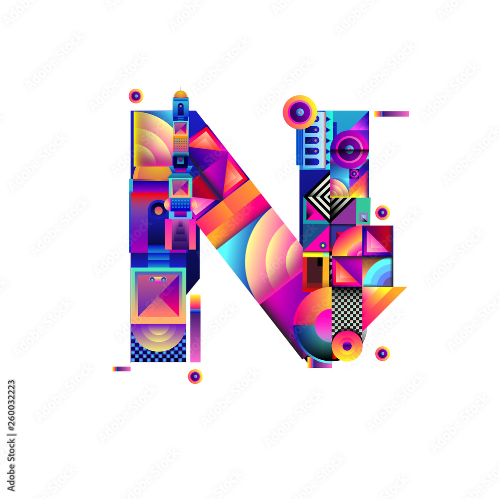 Vector colorful alphabet font letter N for logo, illustration, and ...