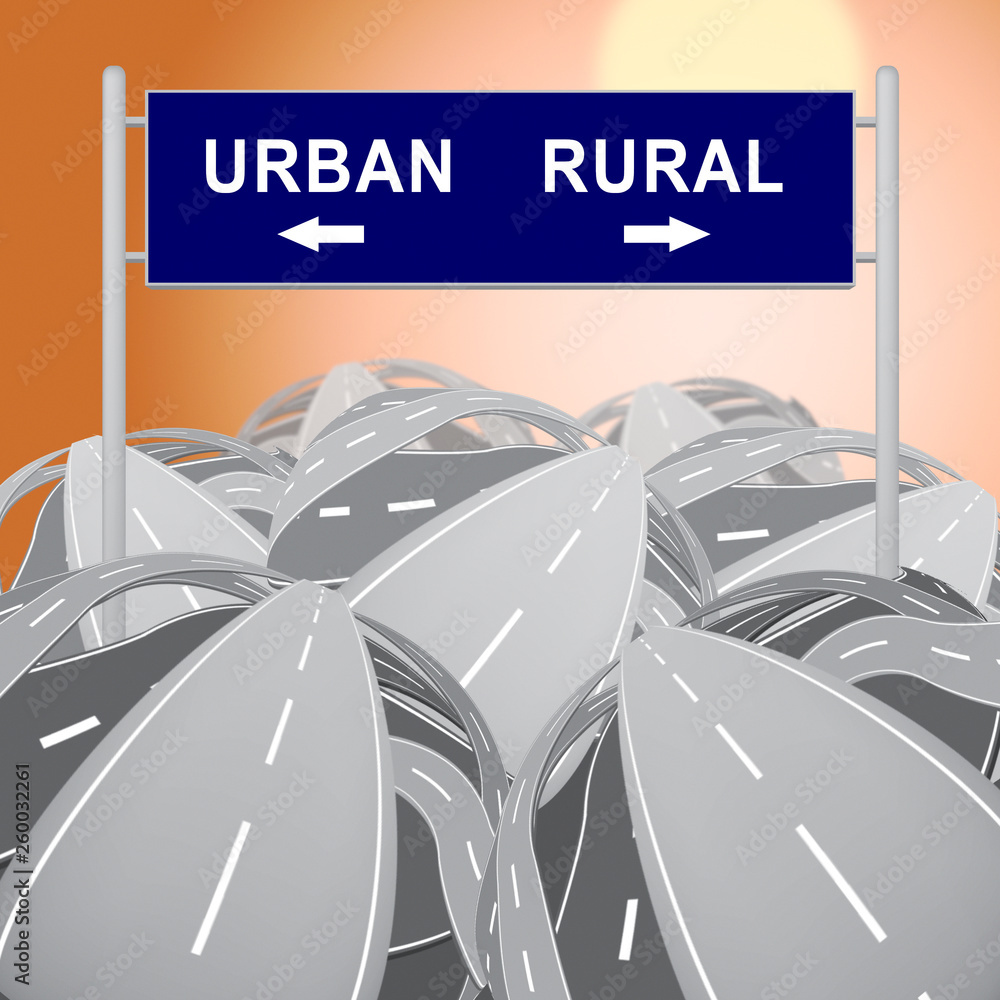 Rural Vs Urban Lifestyle Sign Compares Suburban And Rural Homes - 3d ...