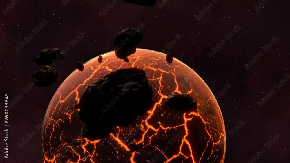 Vidéo Stock Flying towards the surface of Lava-Planet. There is a sun ...