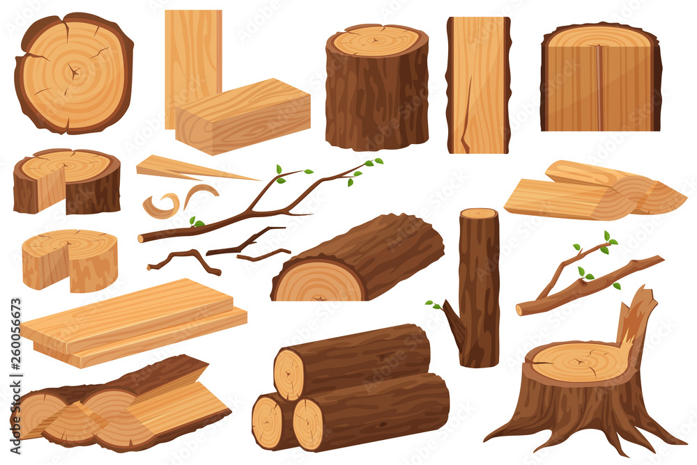 Wood industry raw materials. Realistic production samples collection ...