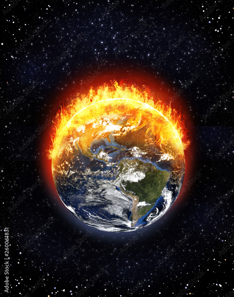 Burning Earth globe North and South America, climate change concept ...