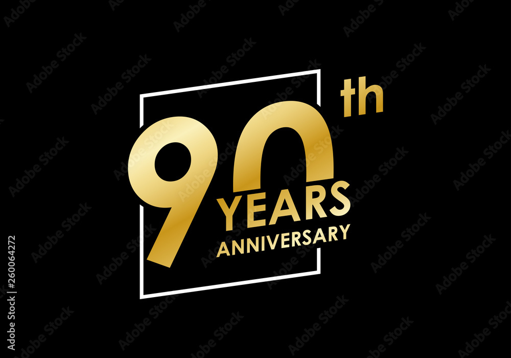 90 years Anniversary logo. 90th Birthday golden badge. Modern icon or ...