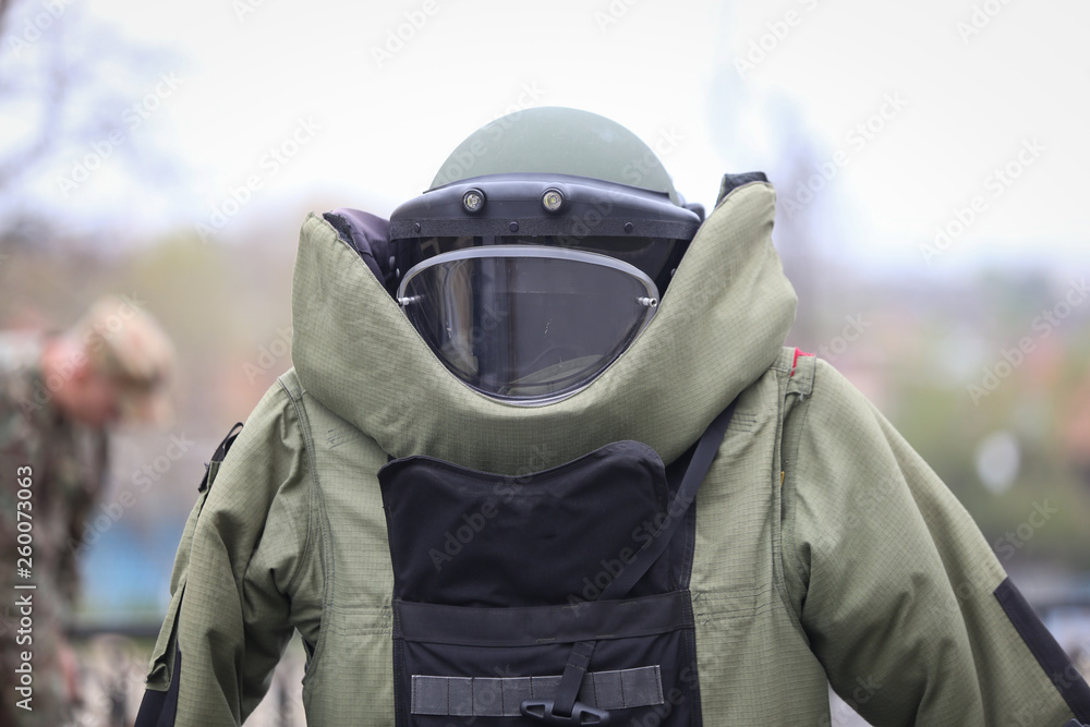 Details of a EOD (Explosive Ordnance Disposal) military protective ...