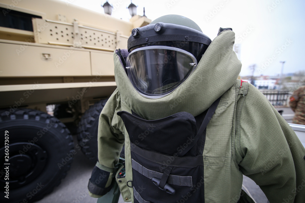 Details of a EOD (Explosive Ordnance Disposal) military protective ...