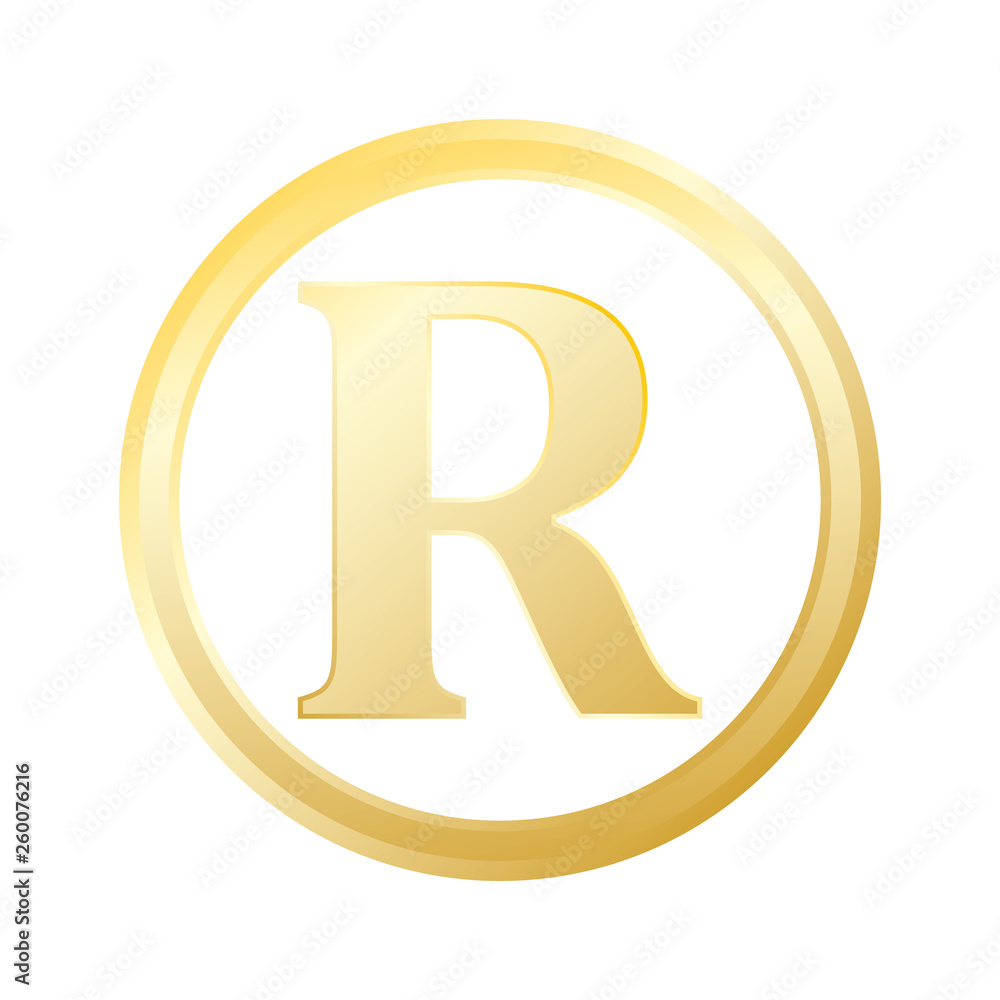 Registered trademark gold metal gradient. Registered trademark letter R ...