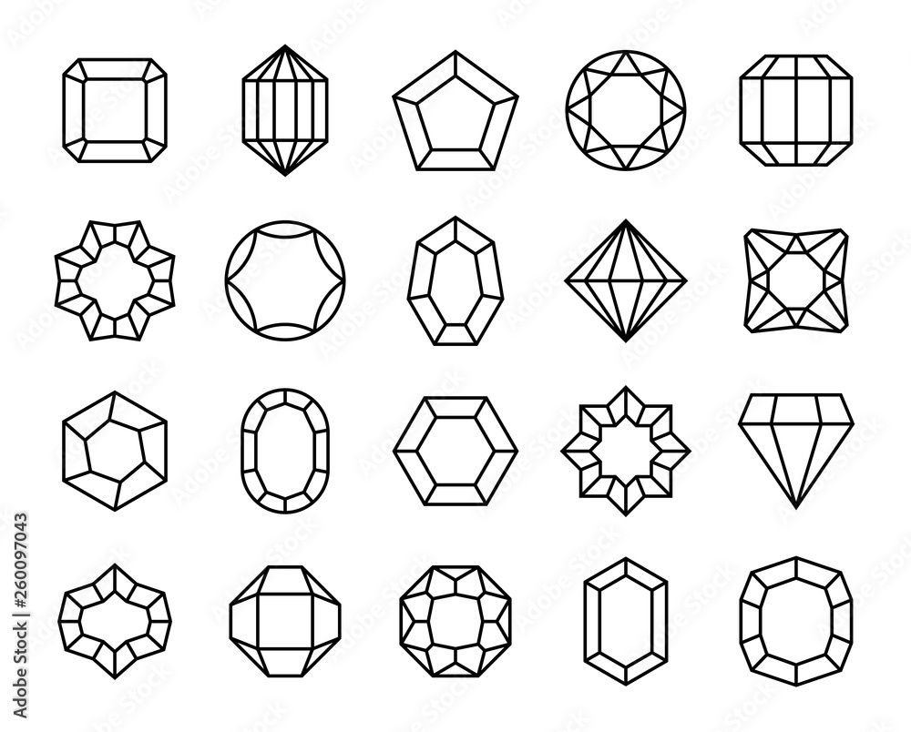 Gem line. Geometric gems diamonds precious jewels outline shape carat ...