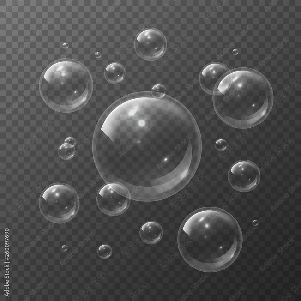 Soap bubbles. Aqua spheres blowing air foam bubble shampoo soap ...