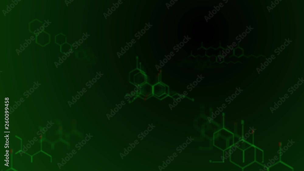 Animation green lines draws the formulas of the cannabinol molecules ...