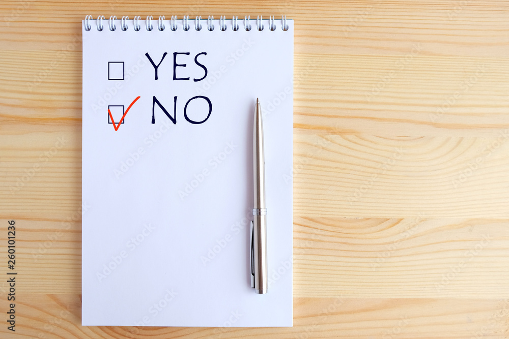 Checklist box with a pen and word YES and NO with a red checkmark Stock ...