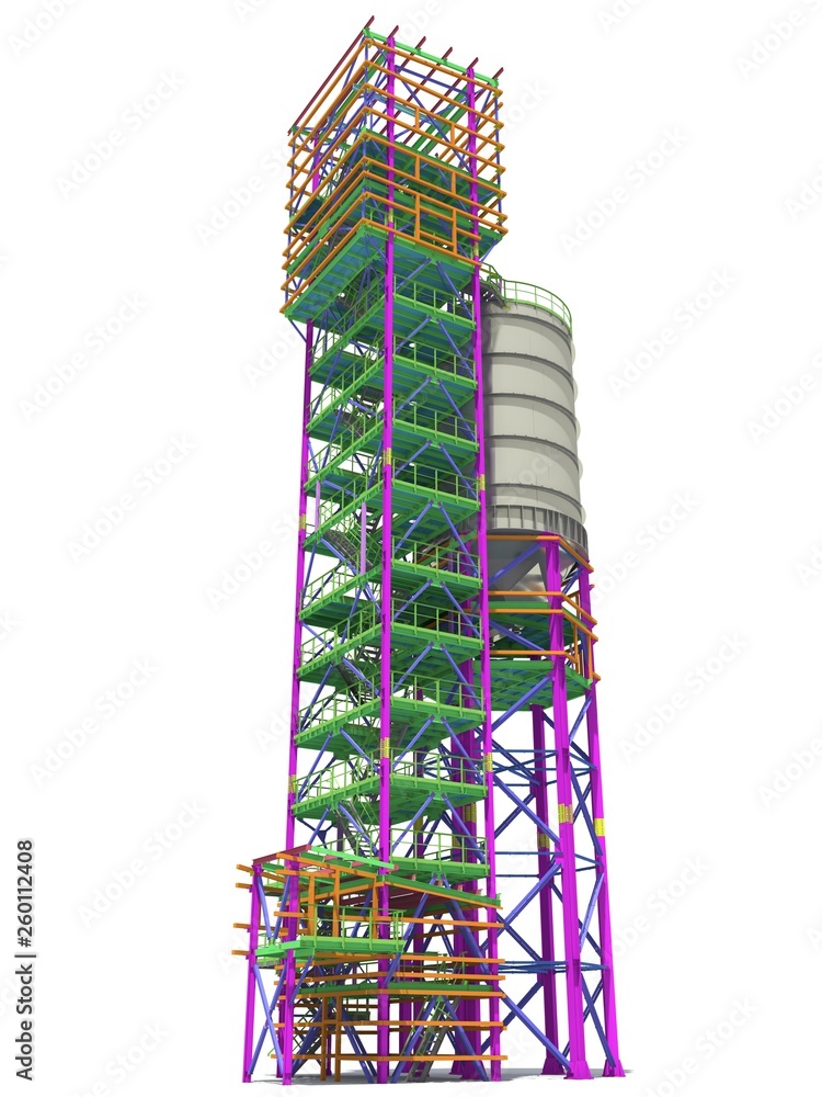 BIM model of a building with a tank made of metal structures. Drawing ...
