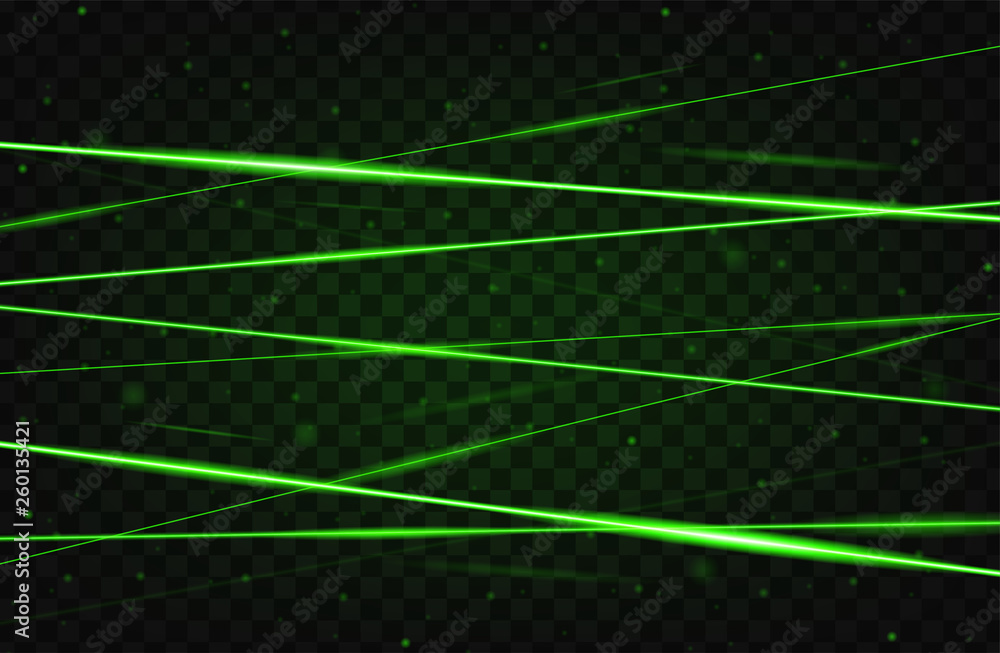 Green realistic laser beam background. Laser rays iolated on ...