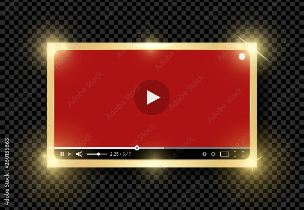 Golden shining modern video red player design template for web and ...