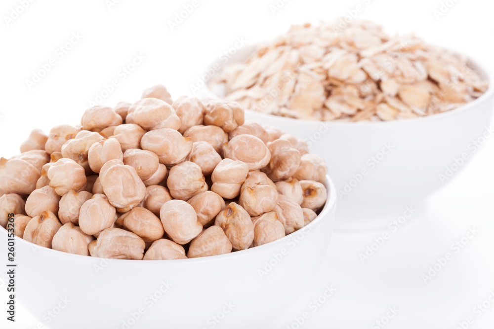 Low carbohydrates in assortment, chickpeas and oat flakes Stock Photo ...