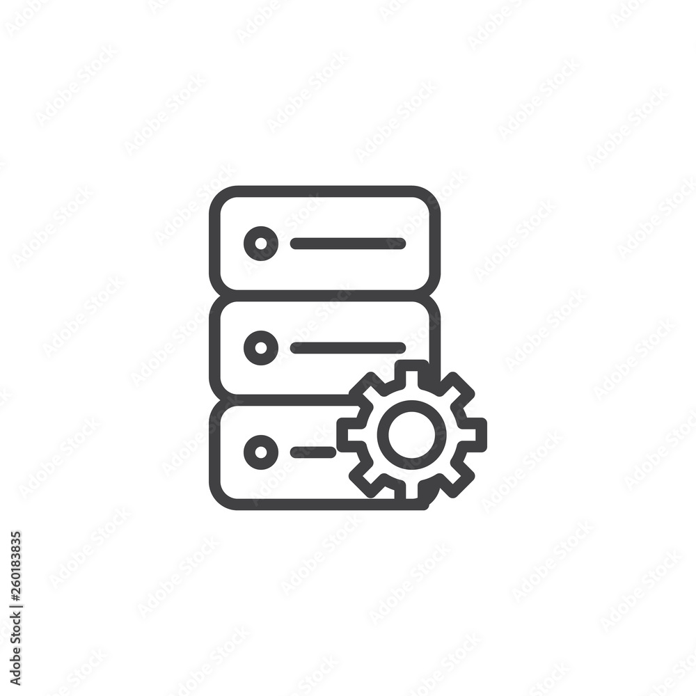 Database settings line icon. Computer server and gear linear style sign ...