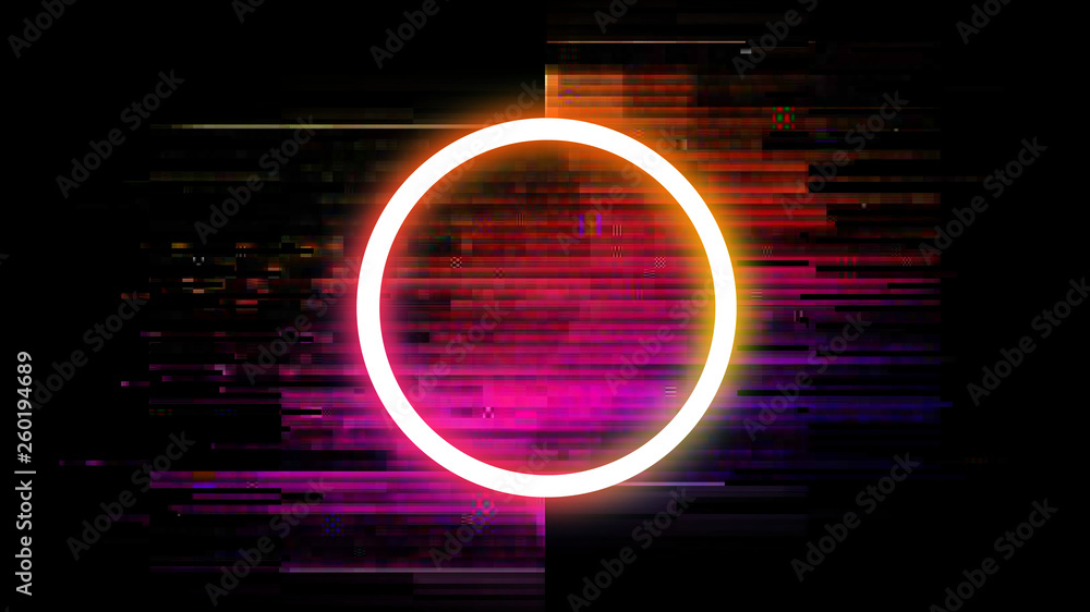 Glitch, circle with transmission problem, grain, errors and distortions ...