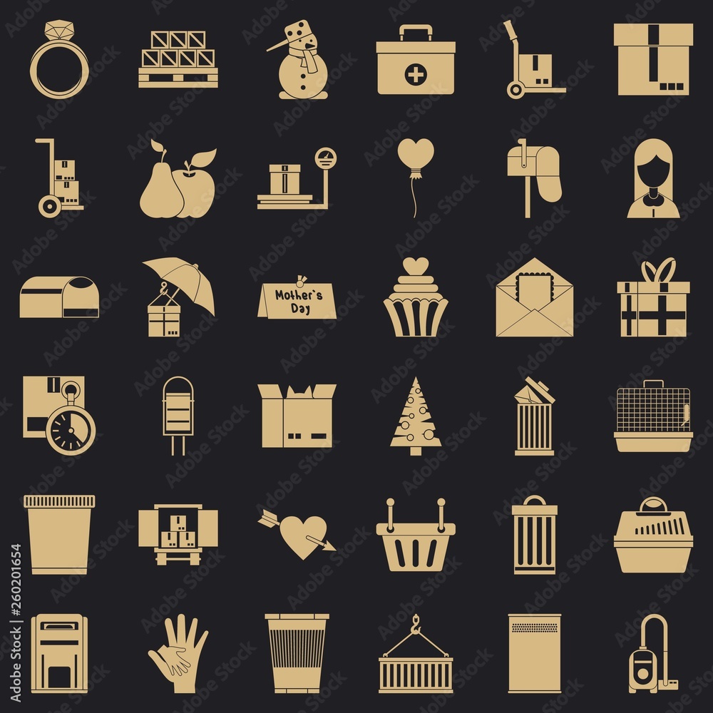 Carton box icons set. Simple style of 36 carton box vector icons for ...