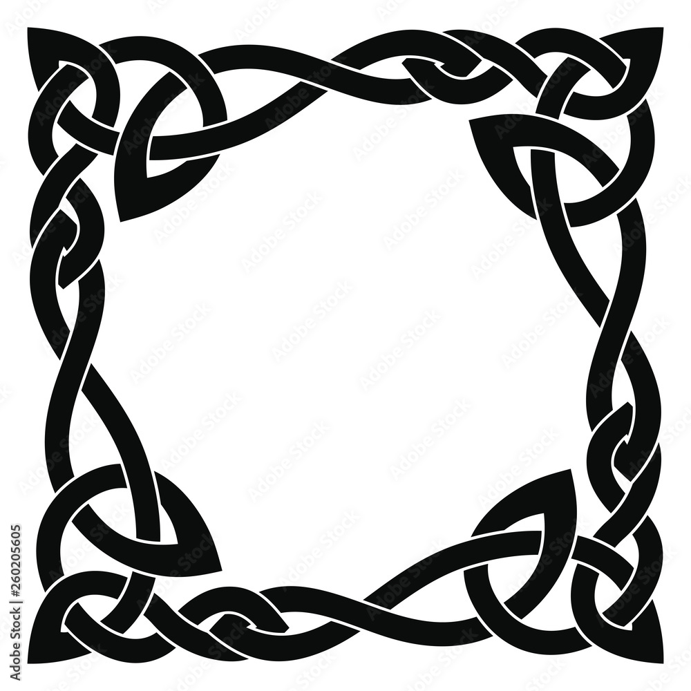 Square frame with Celtic national ornament interlaced ribbon isolated ...