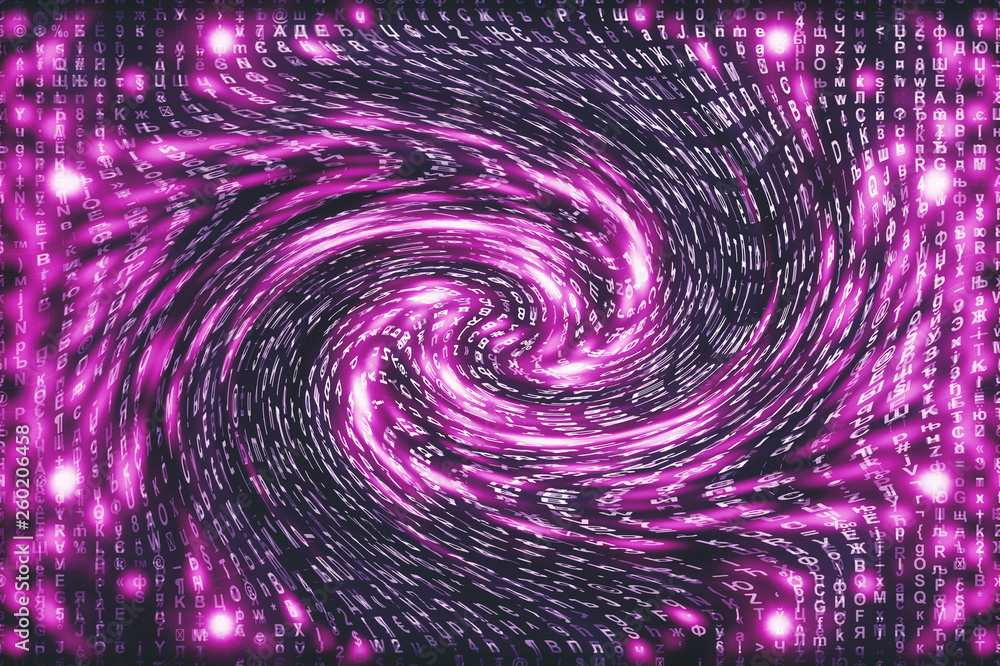 Pink matrix digital background. Distorted cyberspace concept ...