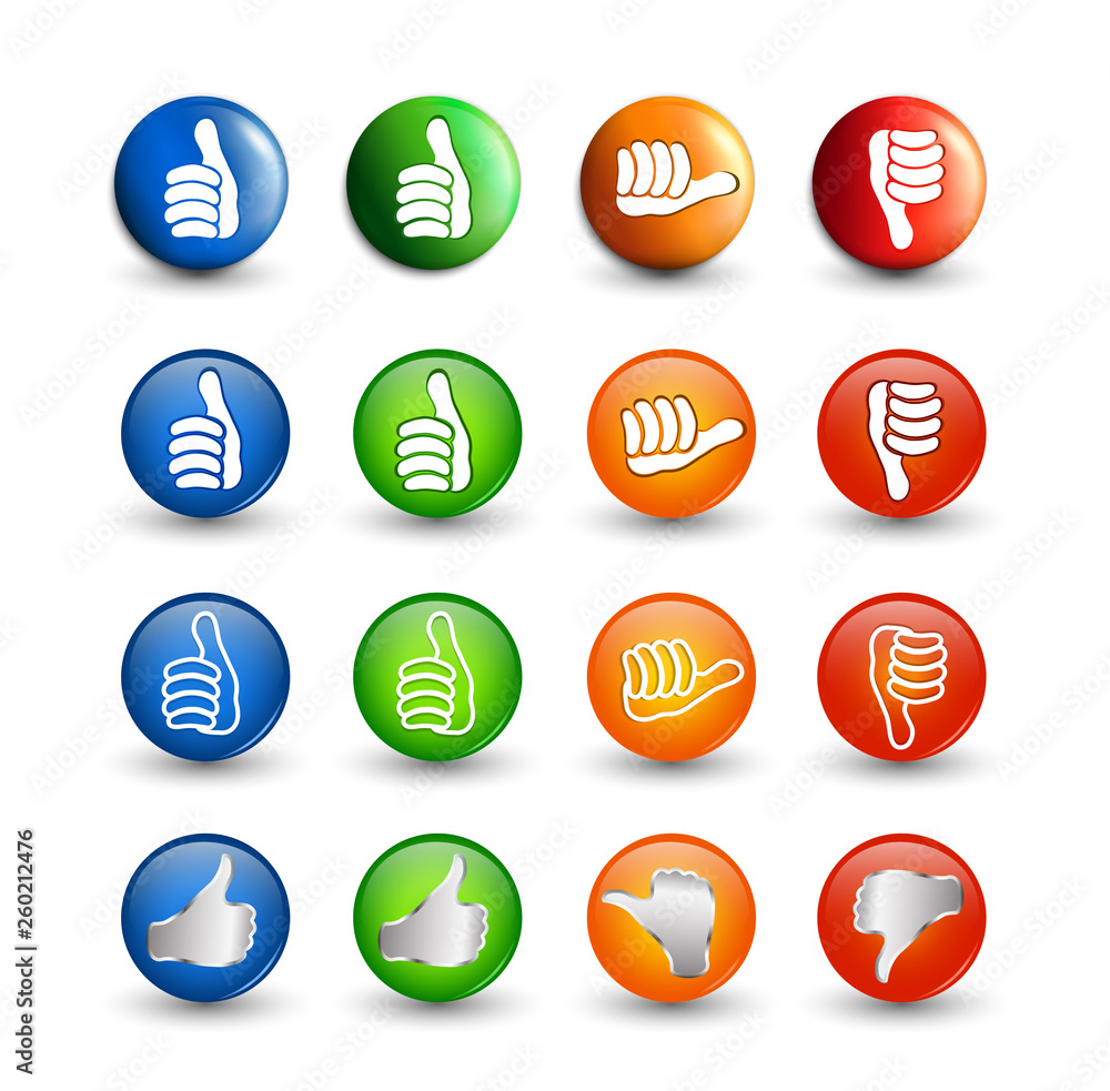 Set icons buttons. Thumbs up green and blue - orange neutral thumb ...