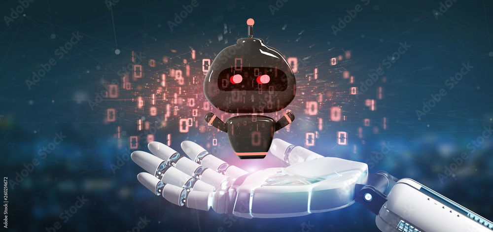 Cyborg Hand Holding Virus Chatbot With Binary Code 3d Rendering Stock Illustration Adobe Stock