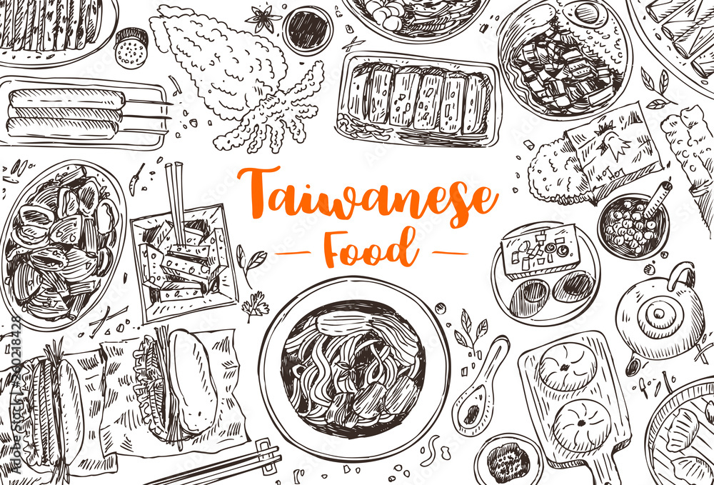 Hand drawn Taiwanese food, Vector Illustration Stock Vector | Adobe Stock