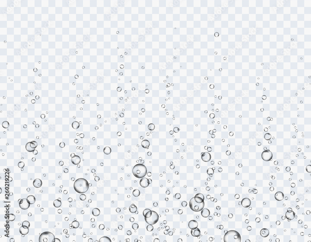 Bubbles underwater texture isolated on transparent background. Vector fizzy air, gas or clean ...