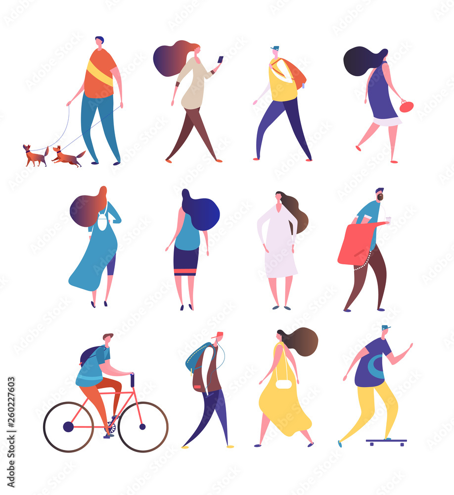 Two Cartoon People Walking