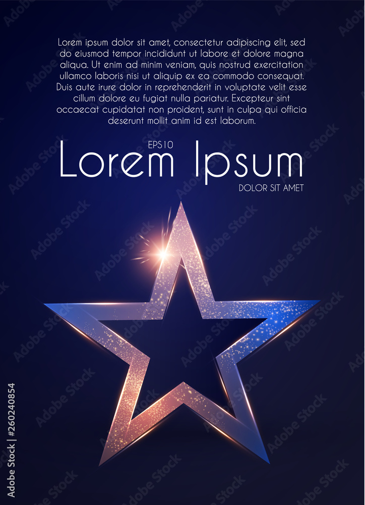 Gold Star Sign with Glitter and Light Effect. Win and Achieve. Luxury ...