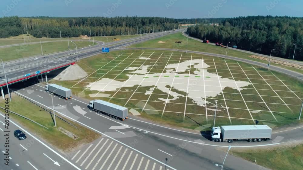 Convoy of trucks ride on the highway, technologies, artificial ...
