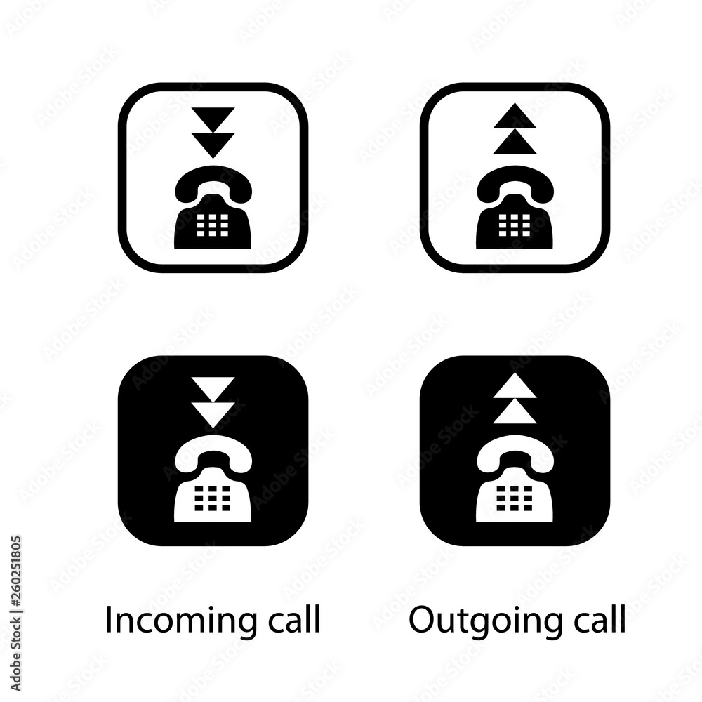 Incoming and outgoing call vector icons. Square signs for mobile ...
