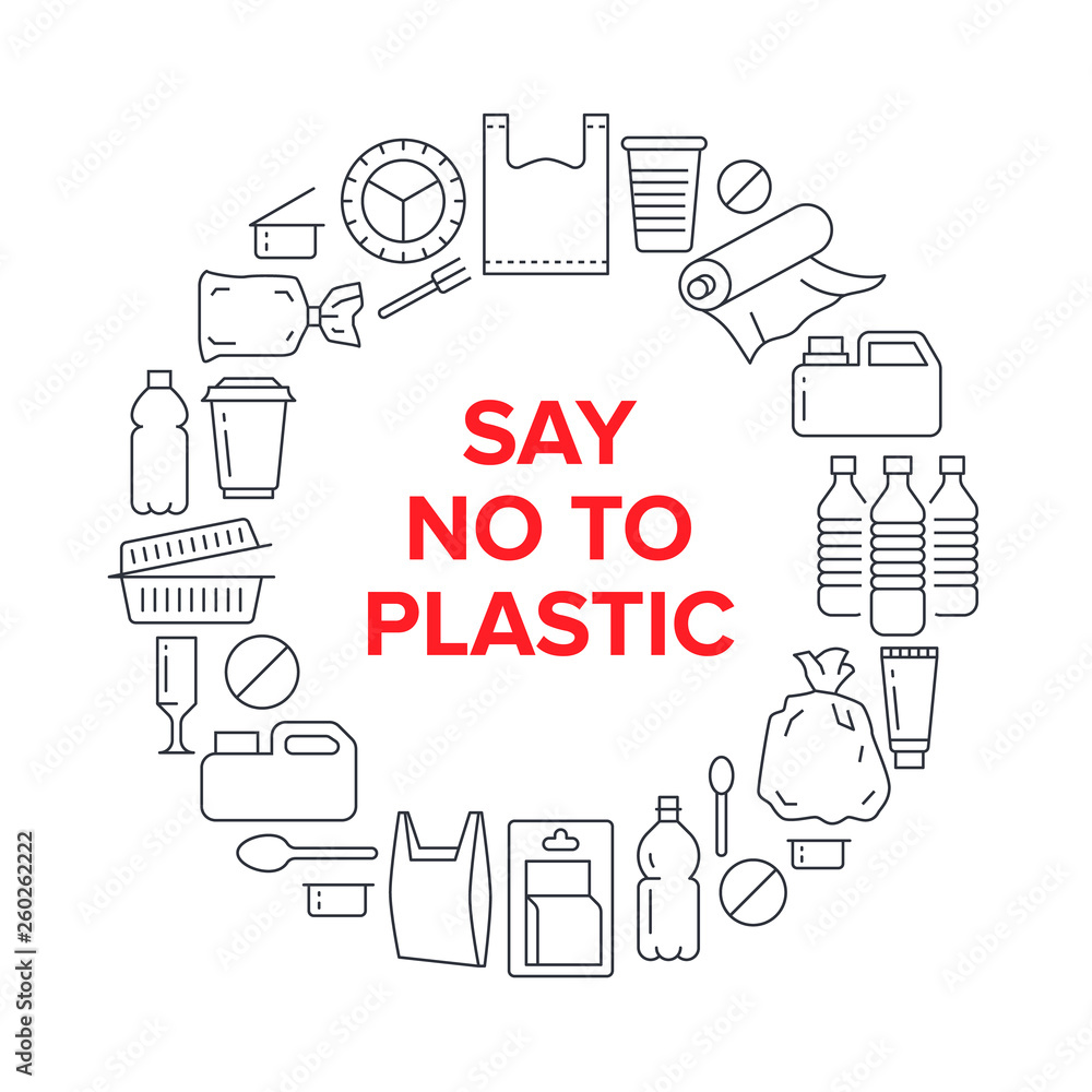 Vecteur Stock Stop using plastic circle template with flat line icons ...