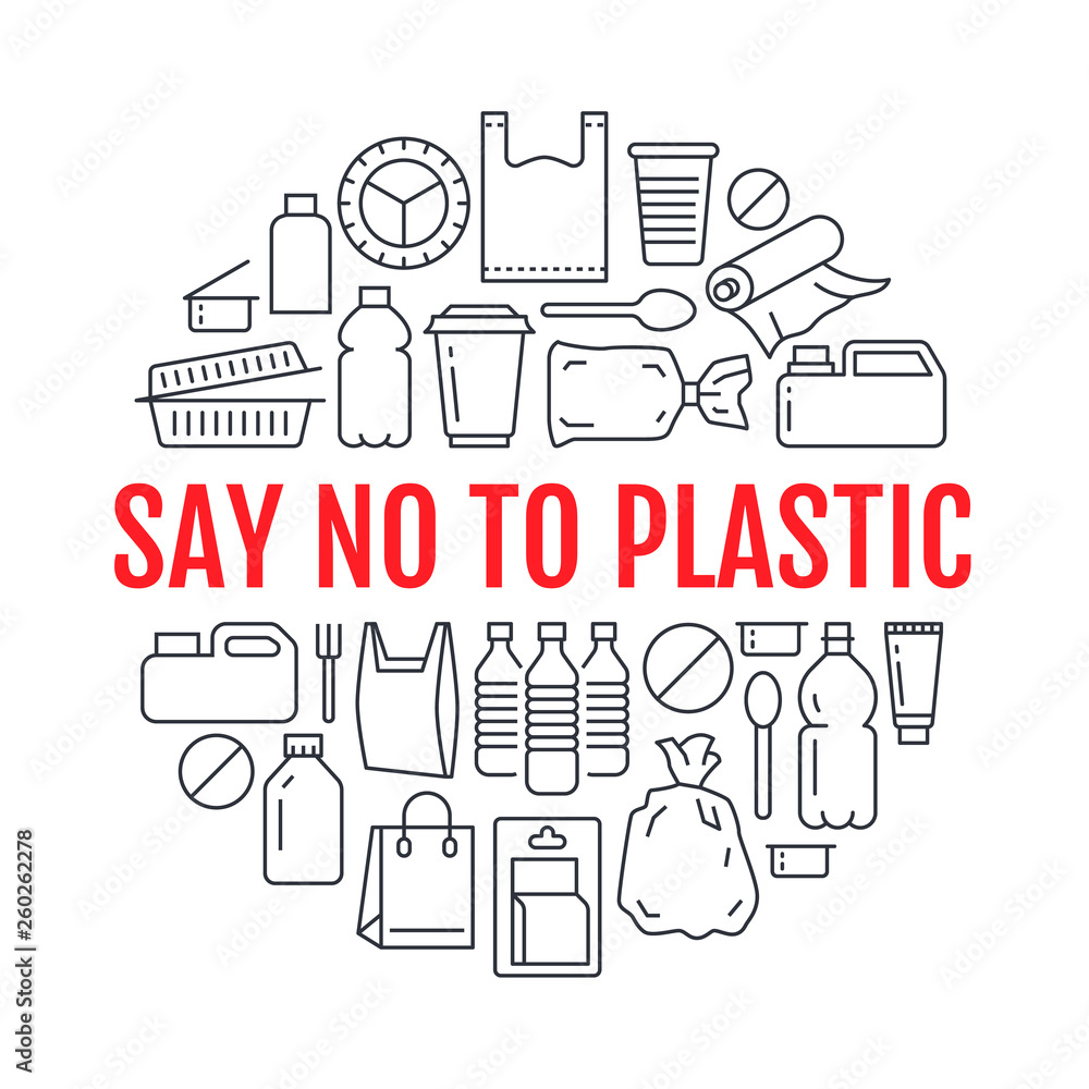 Stop using plastic circle template with flat line icons. Polyethylene ...