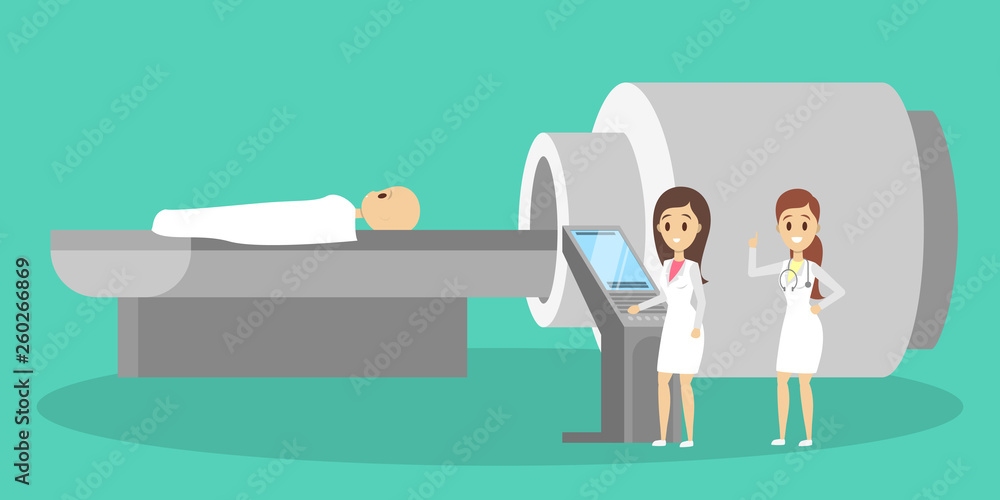 MRI process. Young child lying in the machine Stock Vector | Adobe Stock