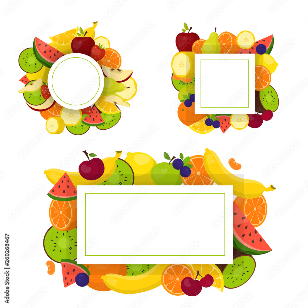 Colorful fruit frame set. Collection of tropical background Stock ...
