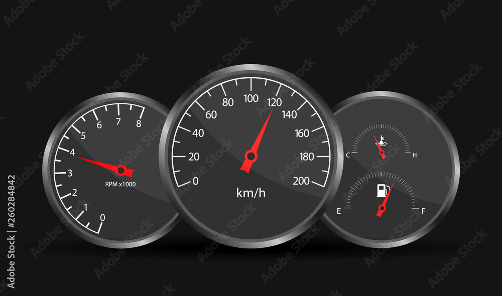 Car speedometer dashboard. Speedometer, tachometer, temperature and ...