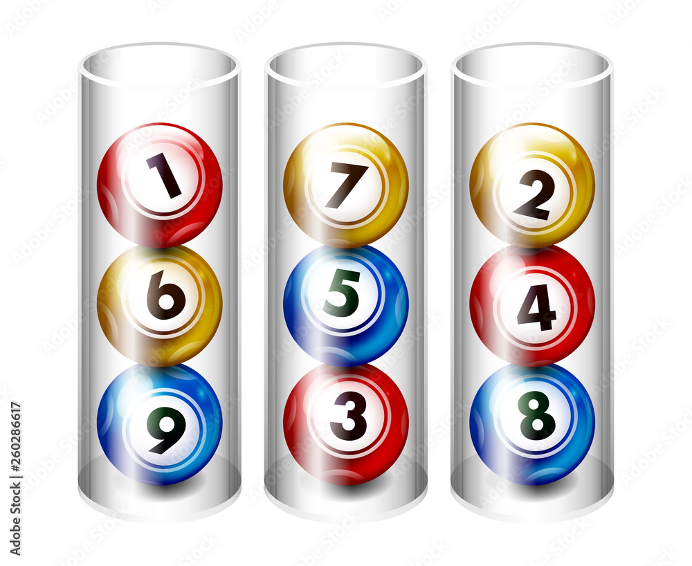 Vector colorful lottery / bingo ball in glass tubes number from 1 to 9 ...