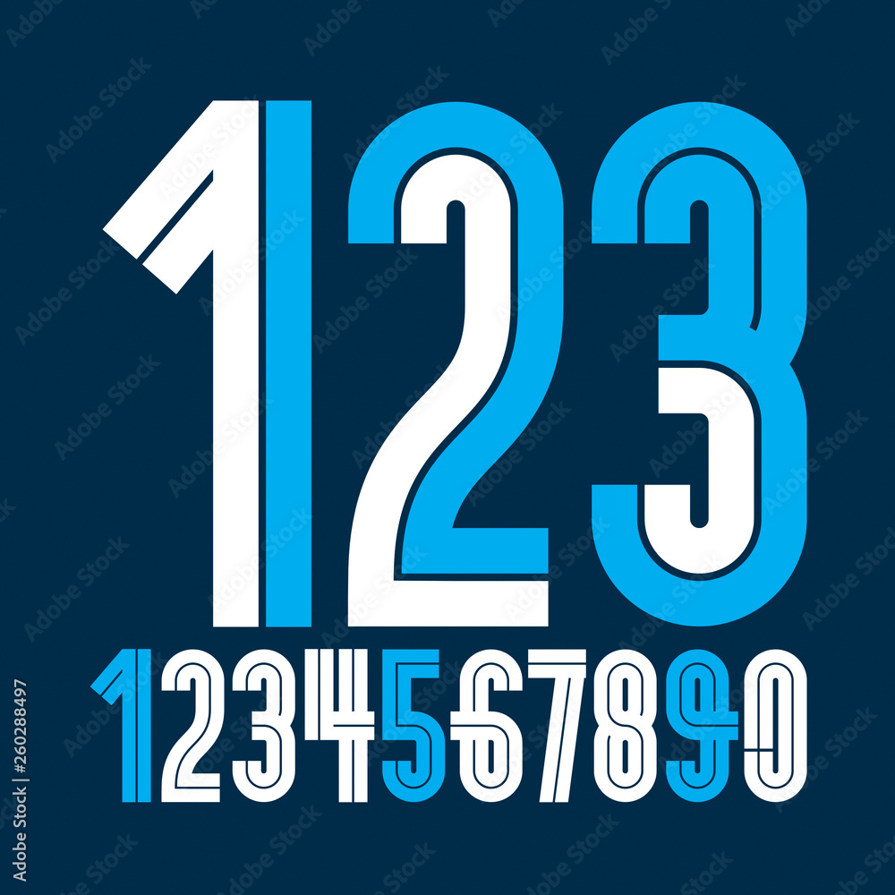 Modern vector bold digits, funky numerals made with white lines, can be ...