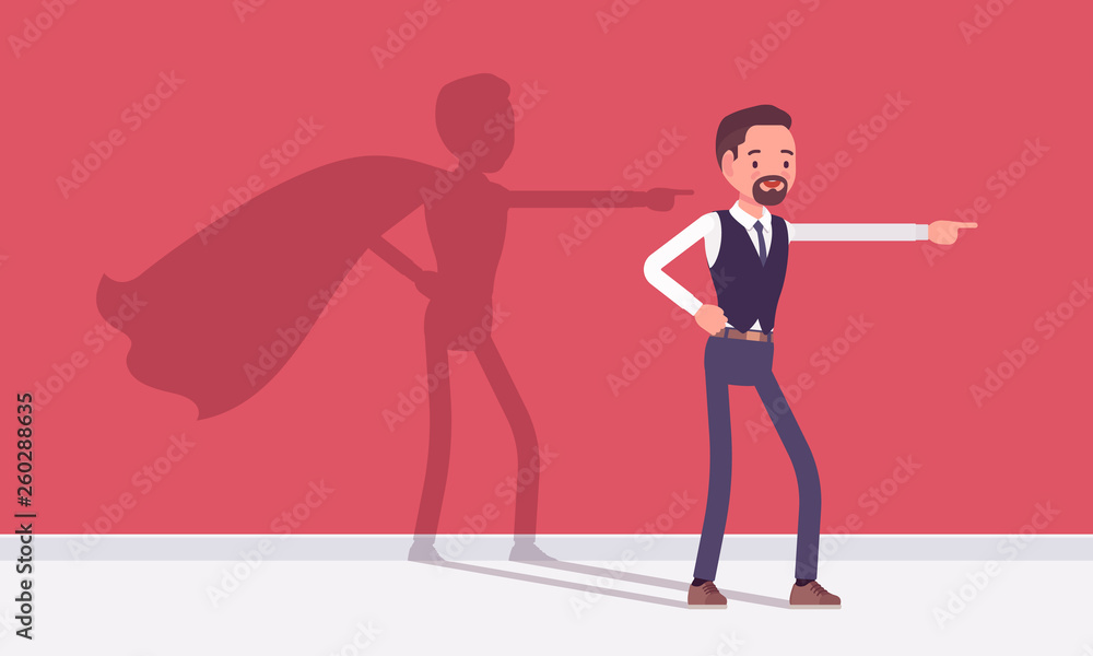 Super businessman in hero pose. Successful male manager admired for ...
