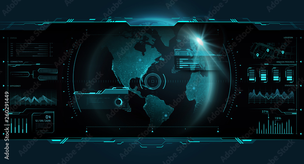 GUI HUD futuristic interface earth globe, world Stock Vector | Adobe Stock