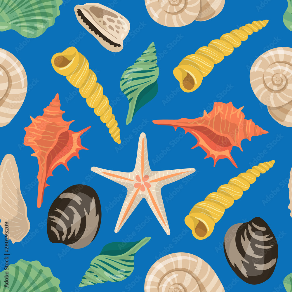 Vector cartoon sea shells pattern or background illustration. Shell ...