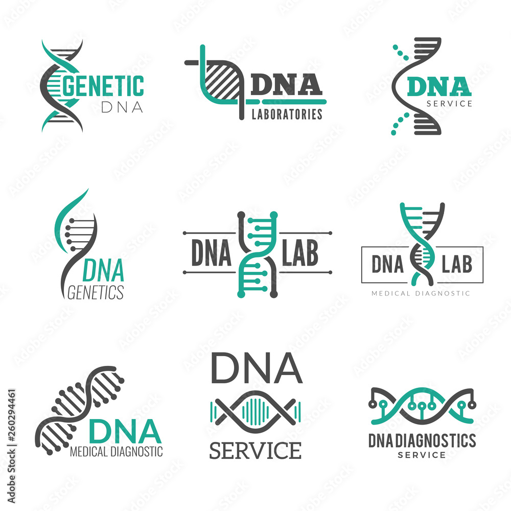 Dna logo. Genetic science symbols helix biotech vector business ...