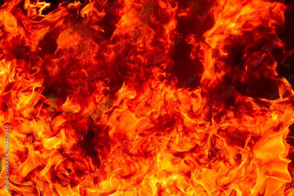 Fire flames on Abstract art black background, Burning red hot sparks ...