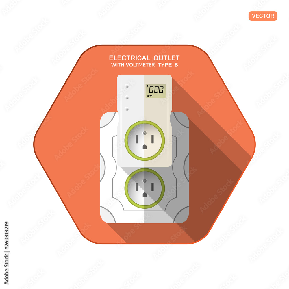 Vector isolated icon of white electrical socket type B with digital ...