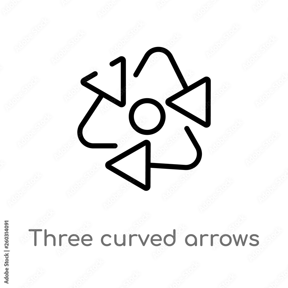 outline three curved arrows vector icon. isolated black simple line ...