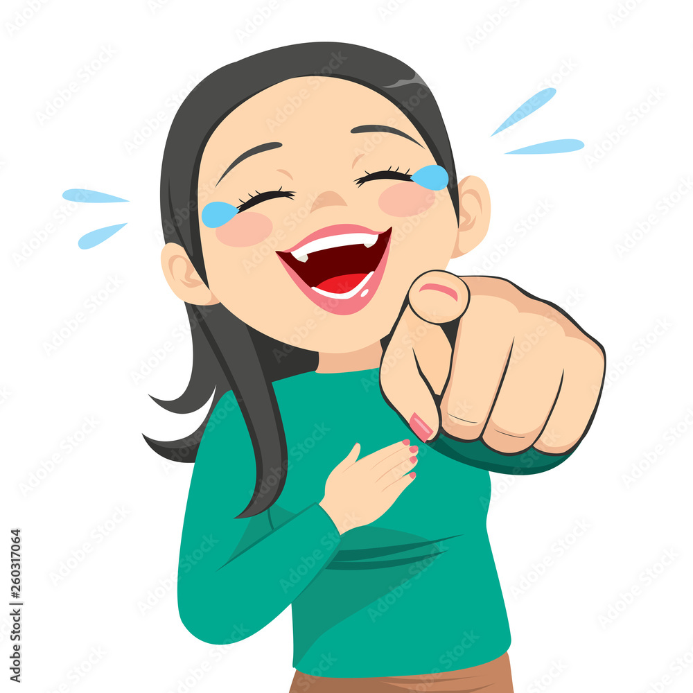 Illustration of woman laughing hysterically pointing finger Stock ...