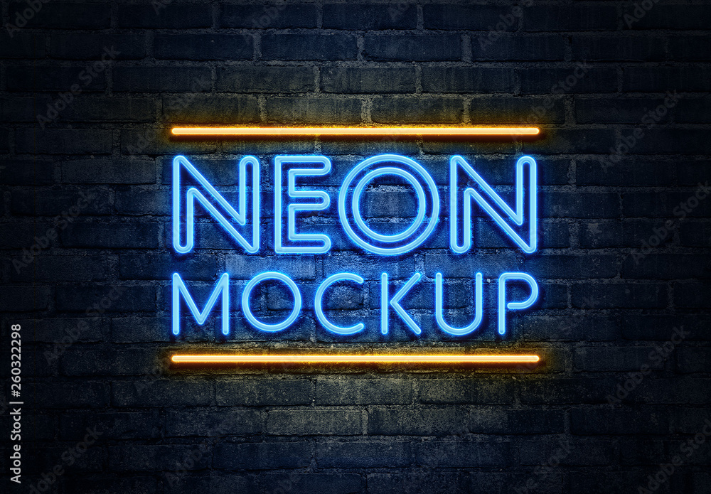 Blue and Yellow Neon Effect Mockup Stock Template | Adobe Stock