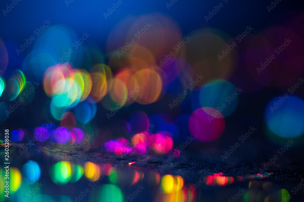 Distant blurred spots. Night city lights background. Faded lens flare ...