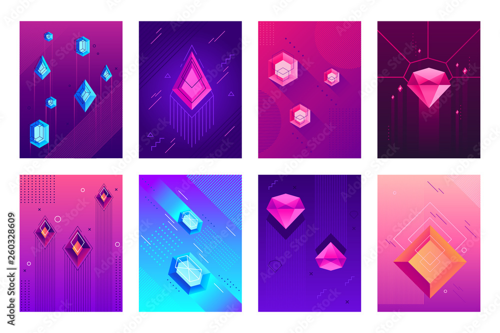 Abstract crystals poster. Precious jewel crystal stones, jewels diamond ...
