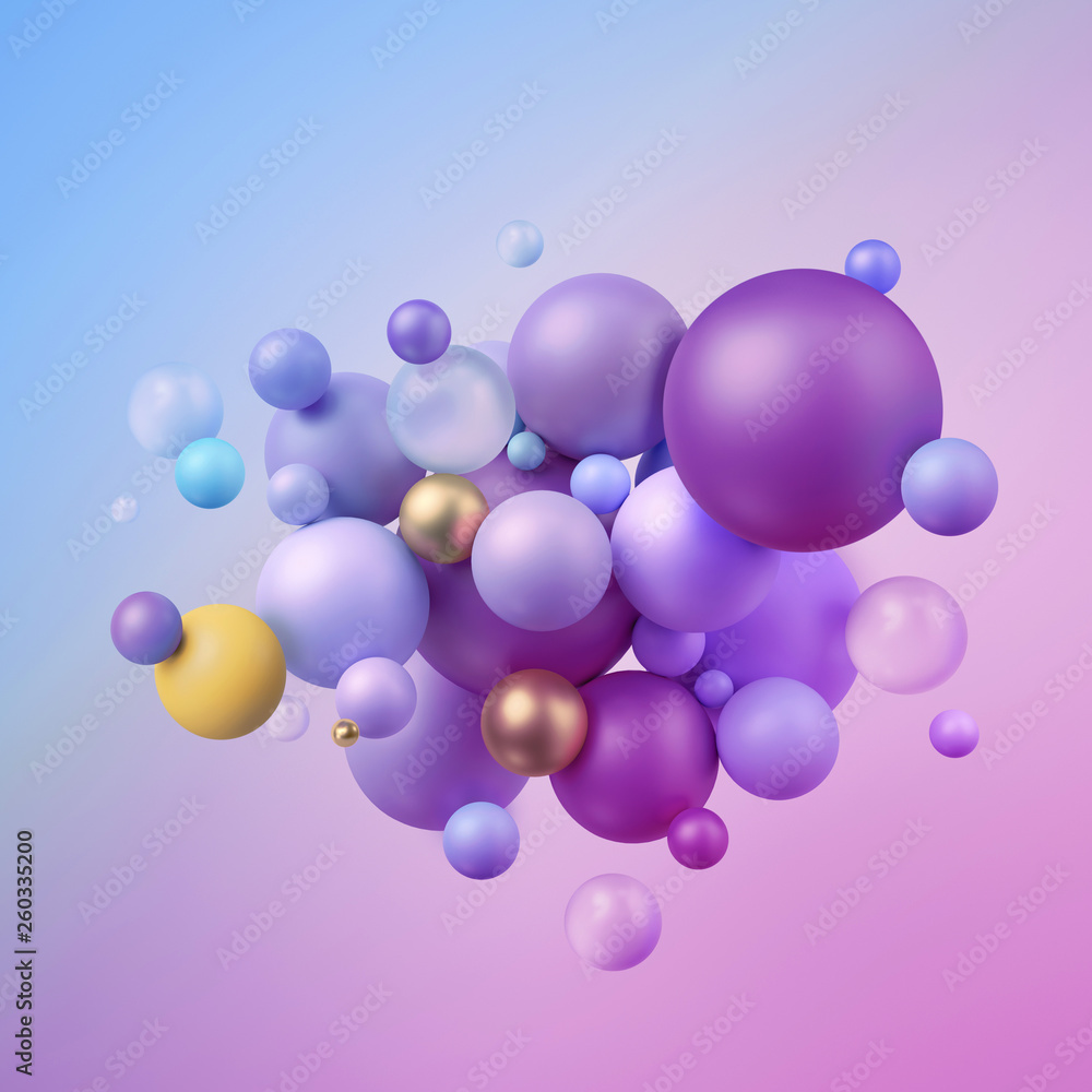 3d render, abstract balls, pastel balloons, geometric background ...