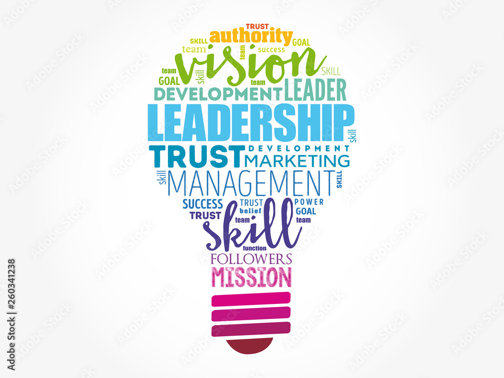 LEADERSHIP light bulb word cloud collage, business concept background ...